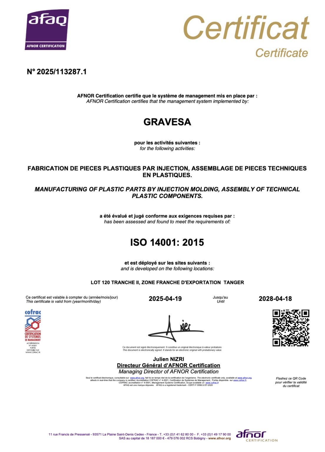 Gravesa obtains ISO 14001 certification - Grávalos
